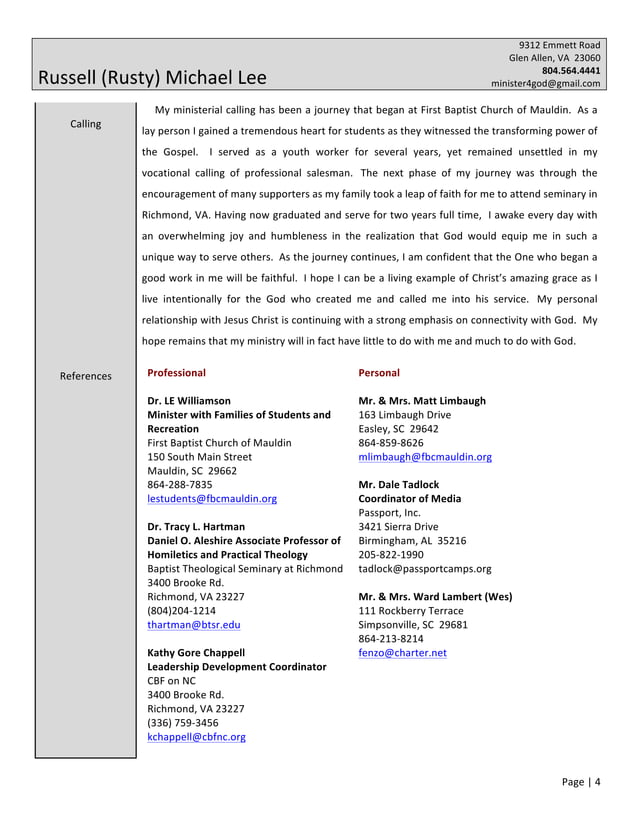 Cover letter & resume from rusty lee | PDF | Christianity | Religion ...