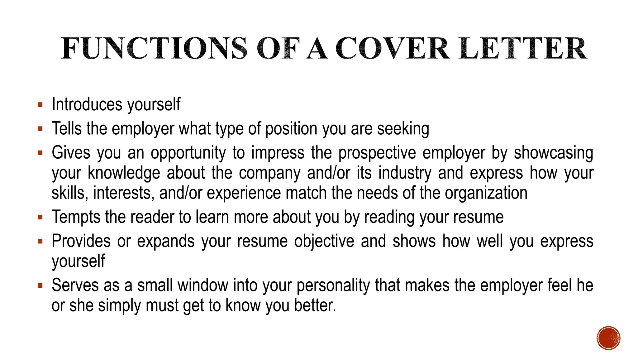 Cover letter essentials , Business communication | PPTX