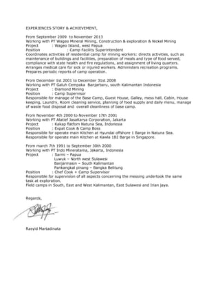 Cover letter rm camp boss for sorong 1 pdf | PDF