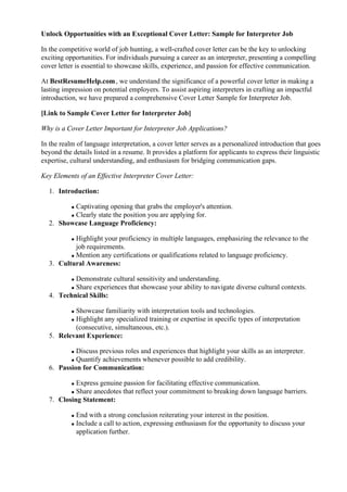 Cover Letter Sample Interpreter Job | PDF