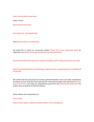 Cover letter template short&extebded for journal editor | PDF ...