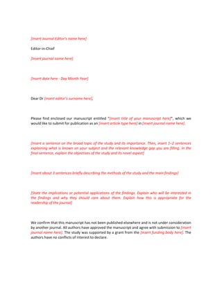Cover letter template short&extebded for journal editor | PDF