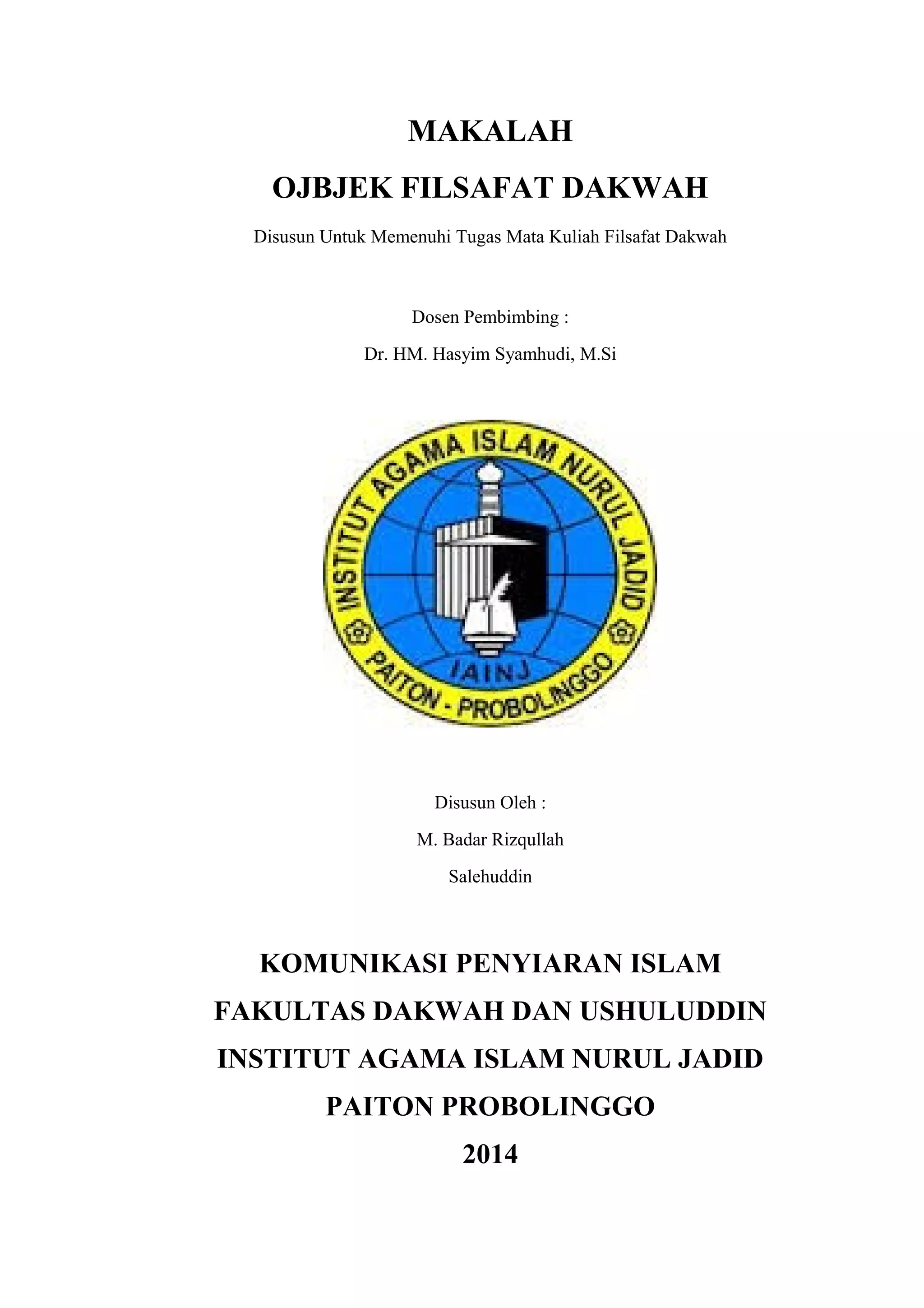 Cover Makalah Filsafat Dakwah | DOC