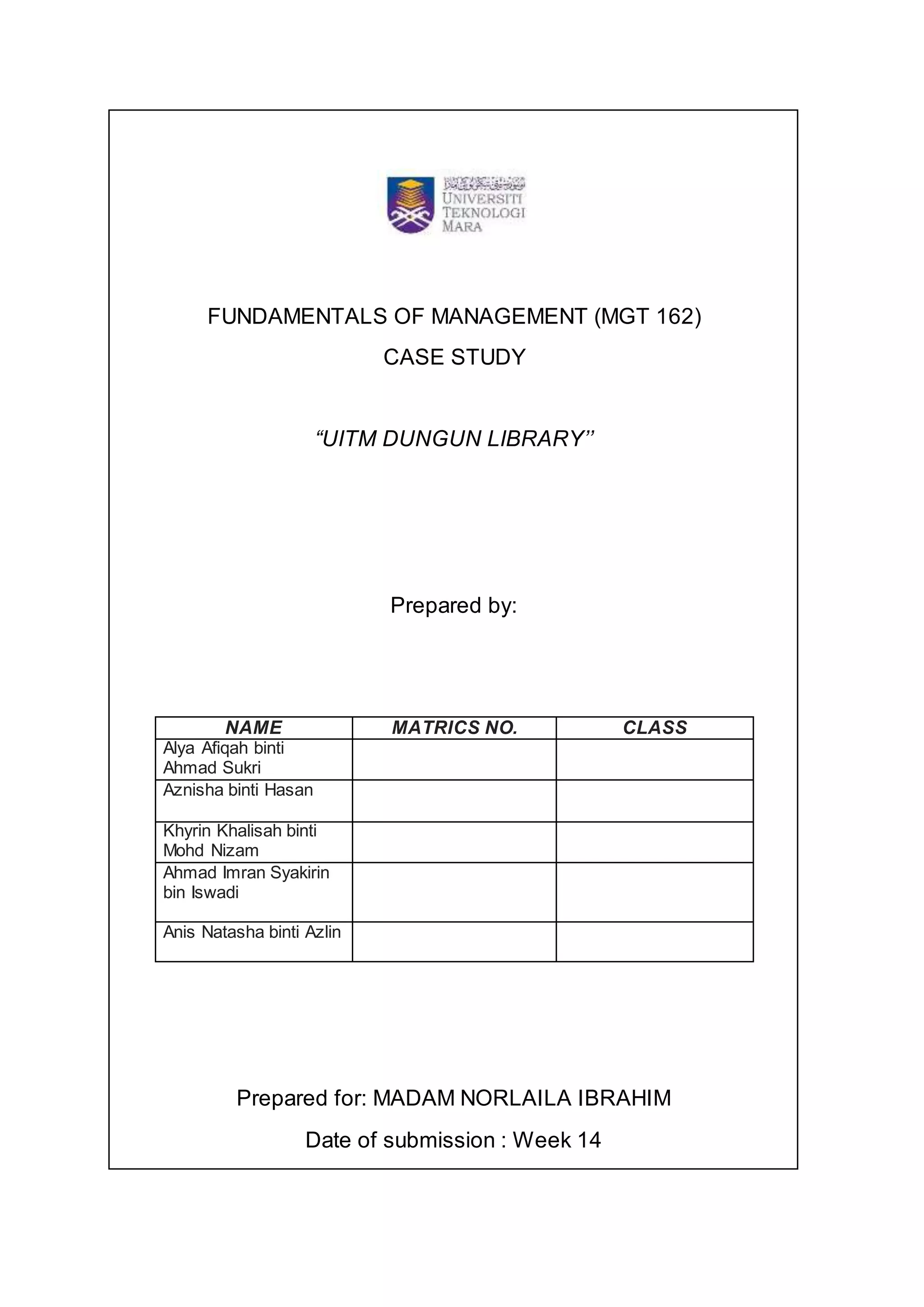 MGT 162 : Sample, UiTM Dungun December 2019 | DOCX