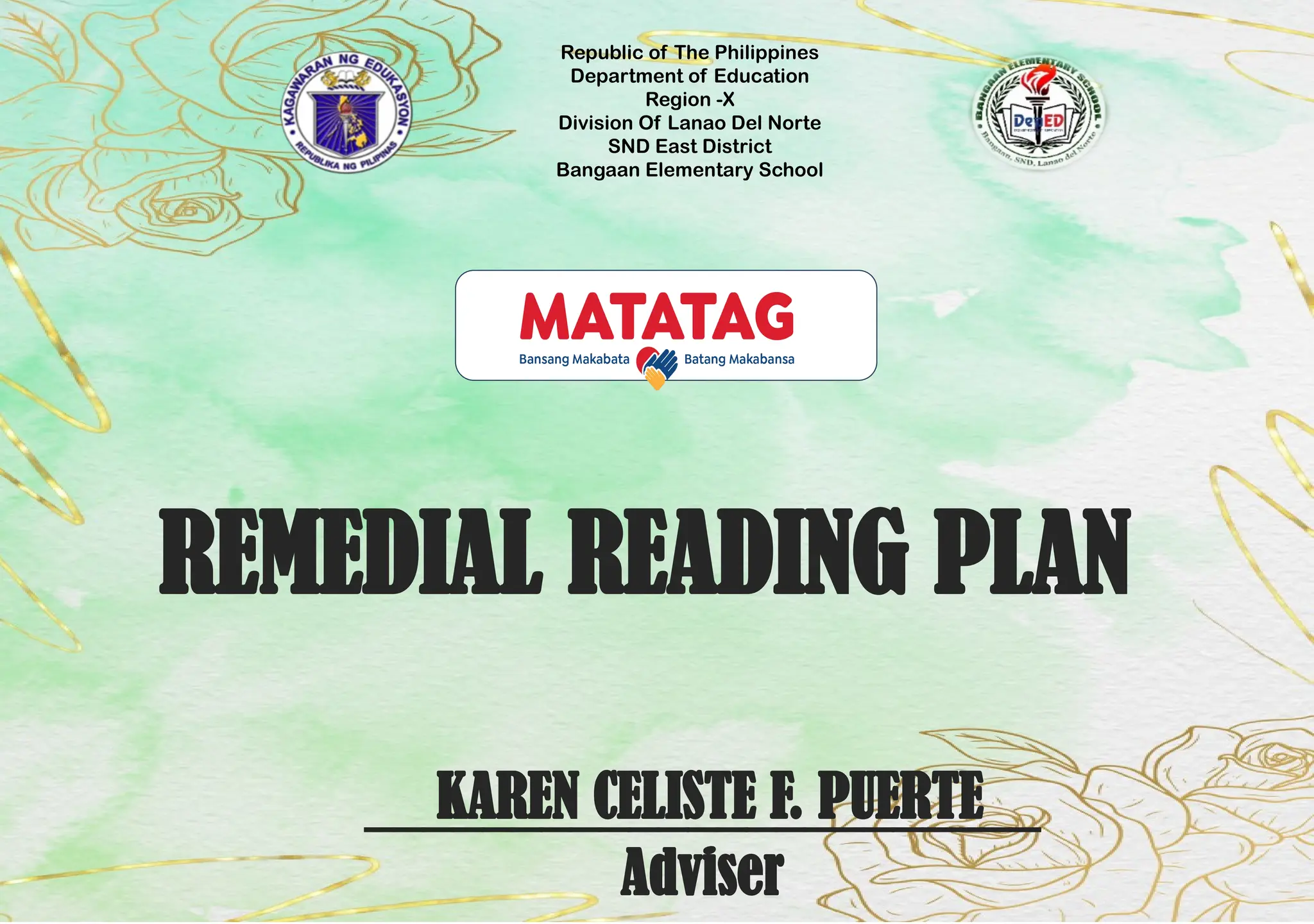COVER PAGE ON MATATAG REMEDIAL READING PLAN | PPTX