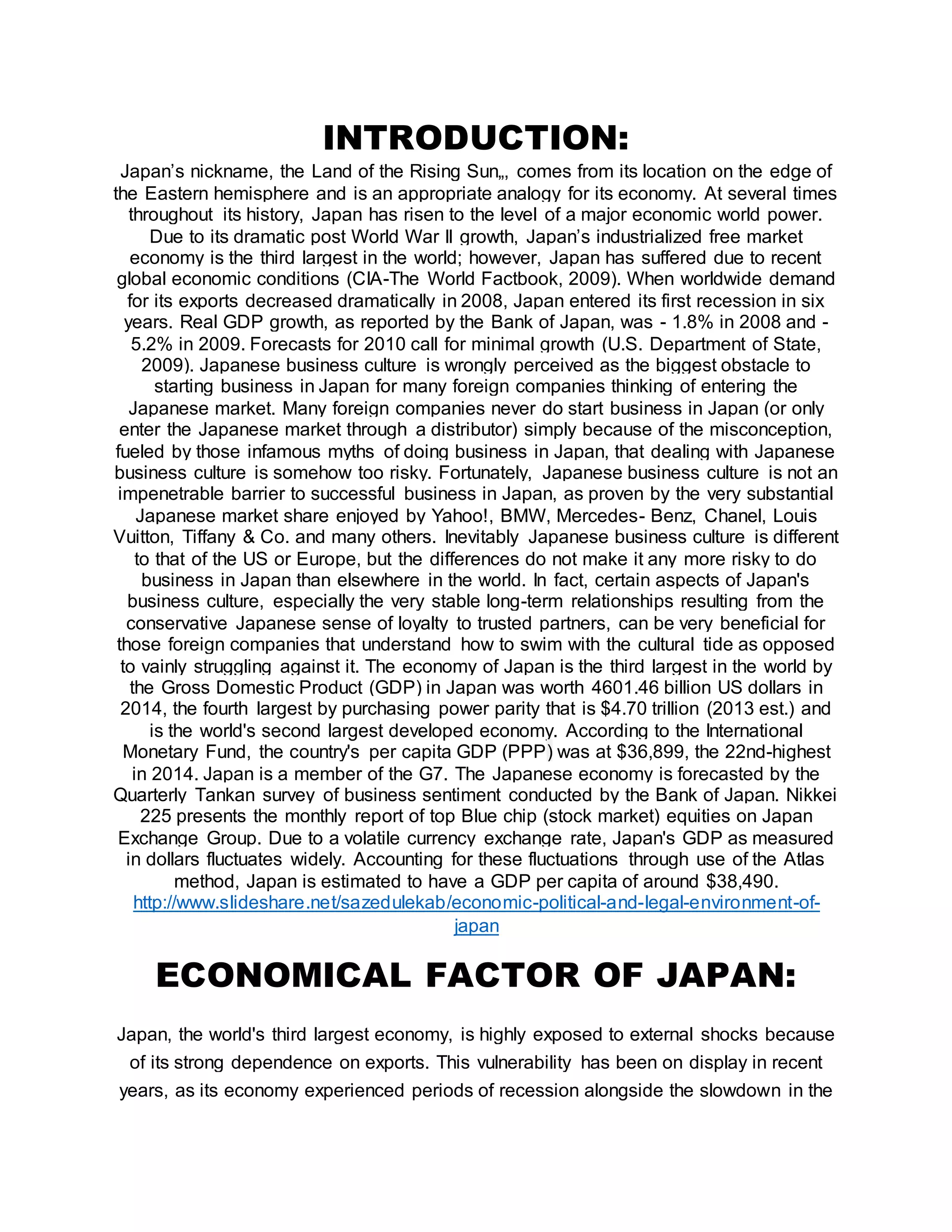 Economical and political factors of Japan | DOCX