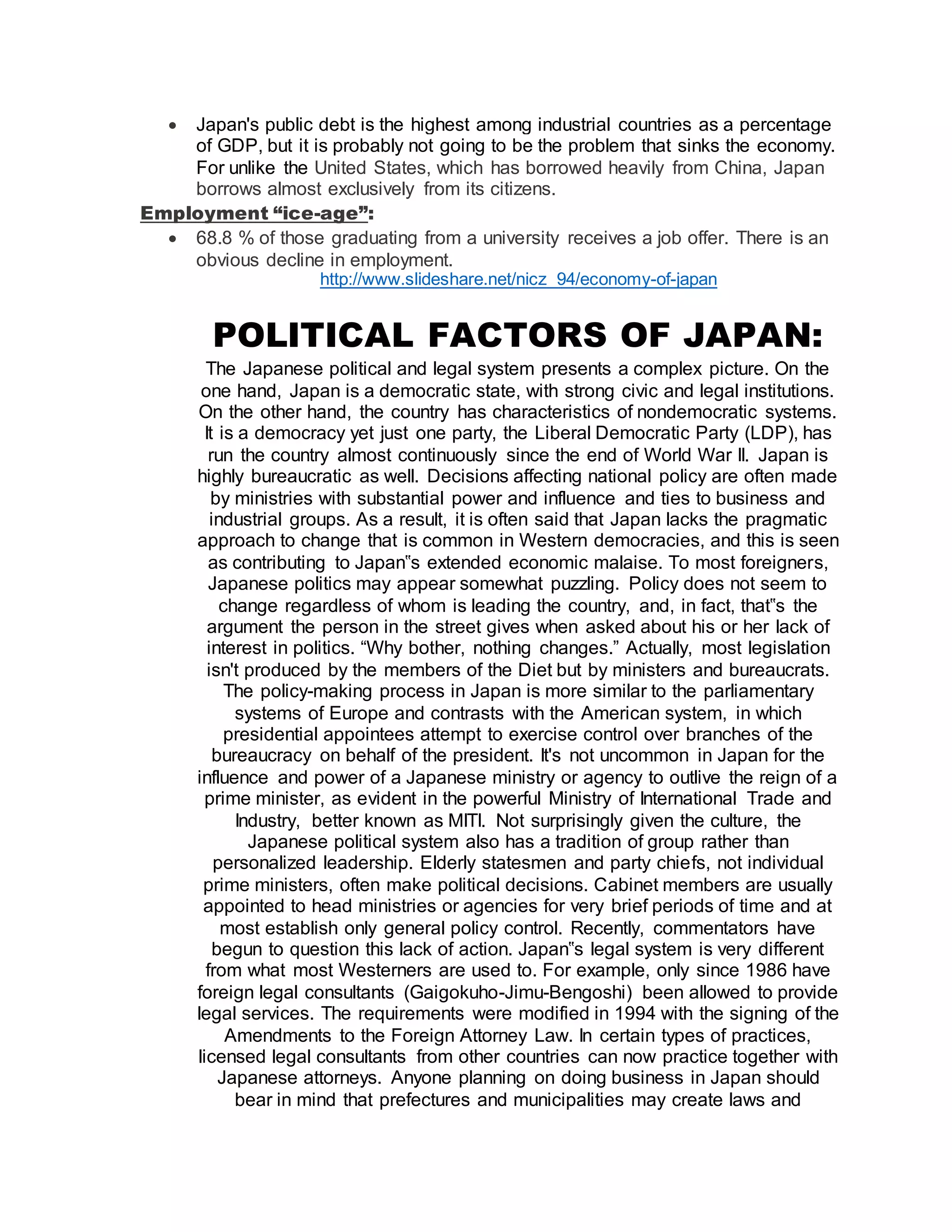 Economical and political factors of Japan | DOCX