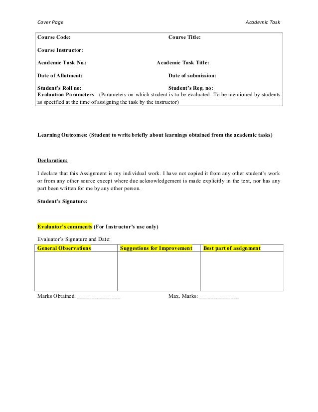 Cover page of assignment