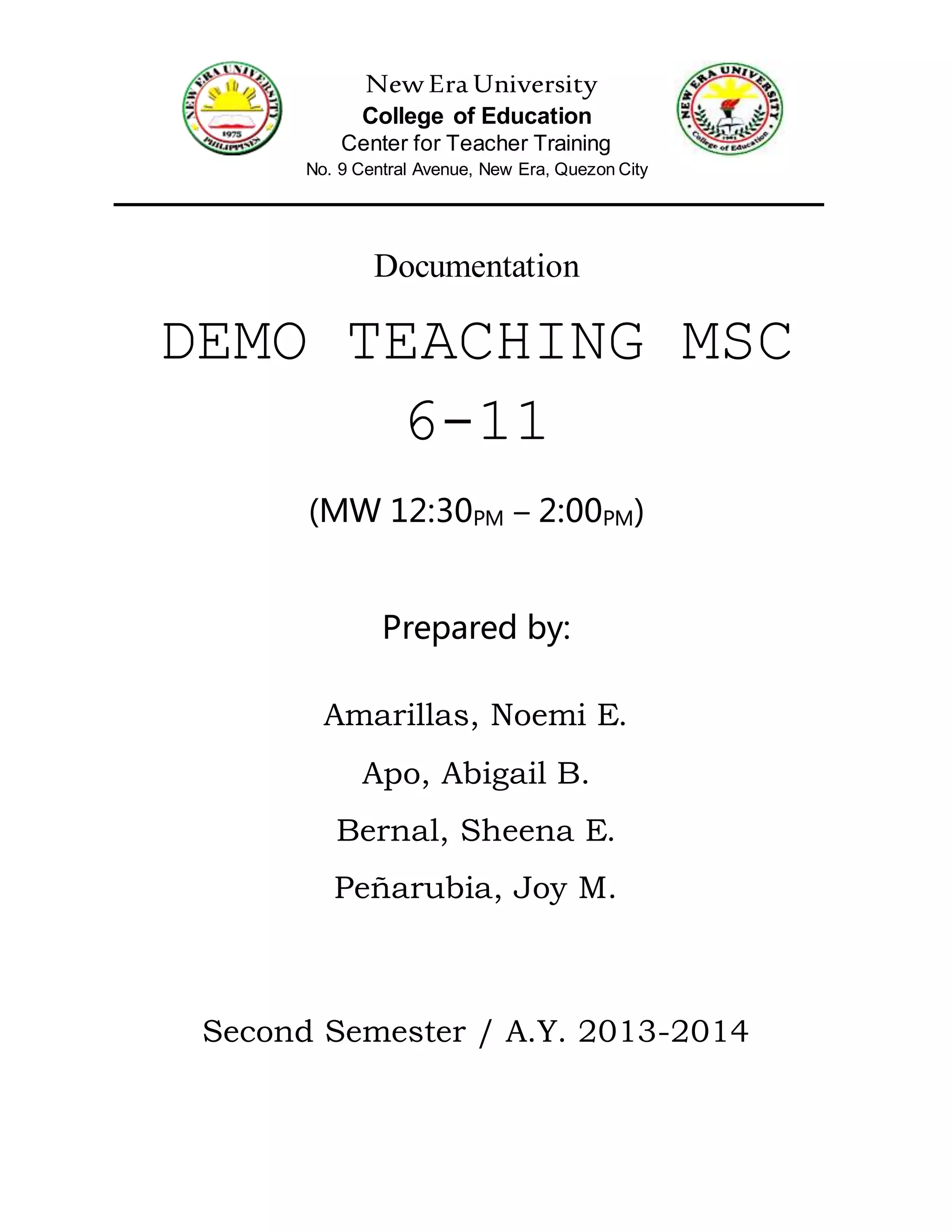 Cover page of documentation in demo teaching msc6 of nw1 (amarillas ...