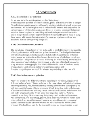 Descriptive analysis of awareness about land pollution, water pollution ...