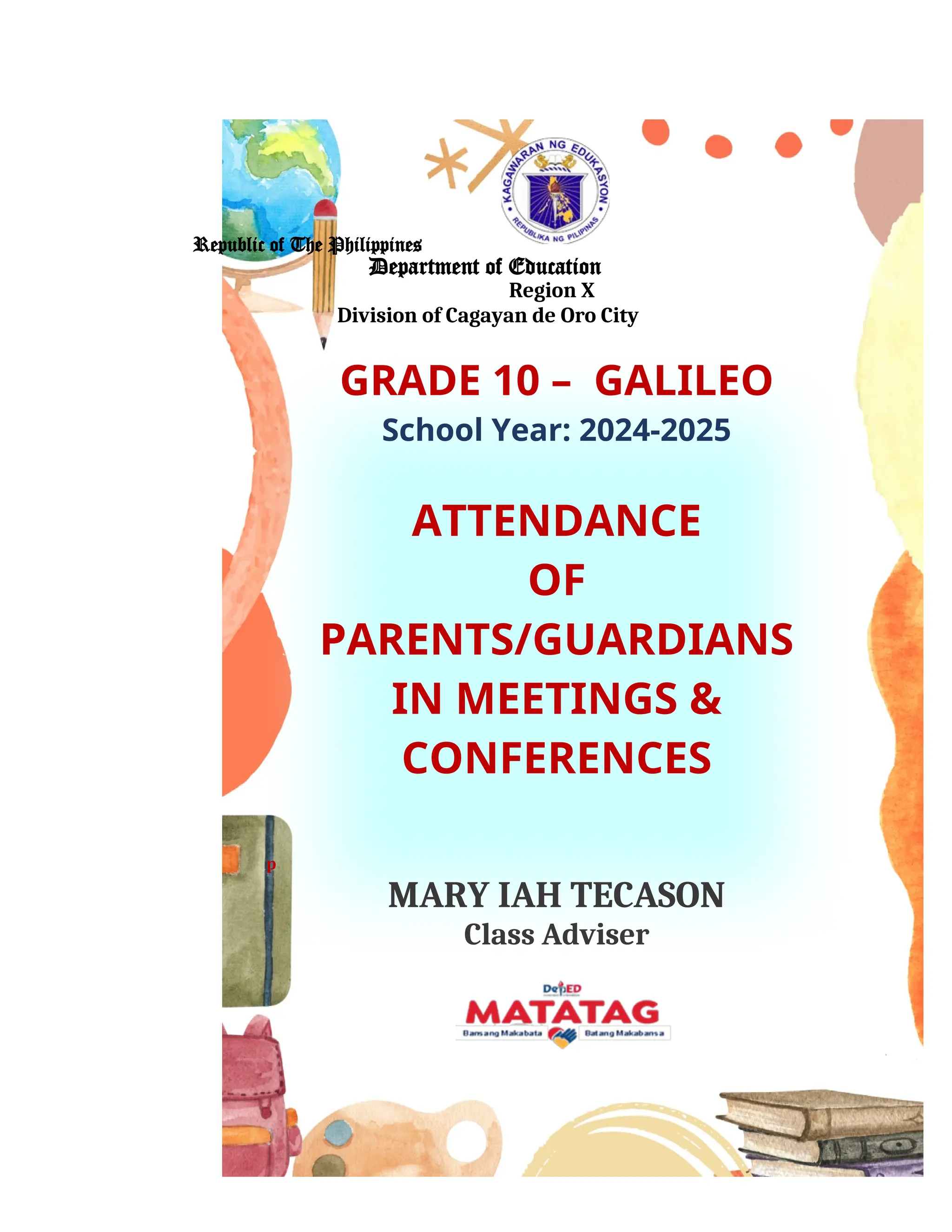 COVER PAGE SAMPLE FOR ATTENDANCE DURING MEETINGS | DOCX