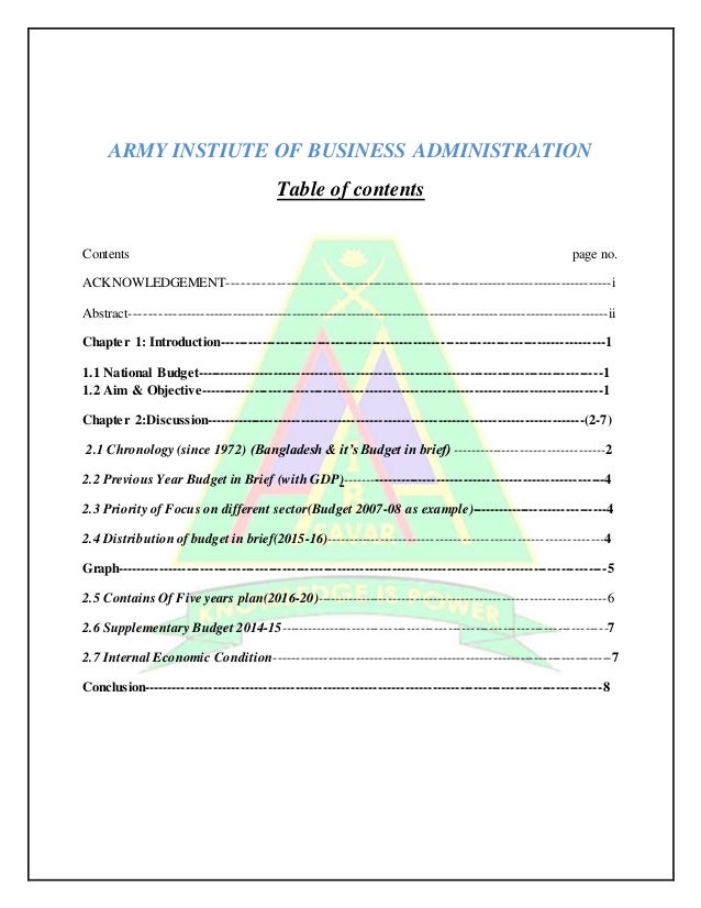 Cover page & table of contents