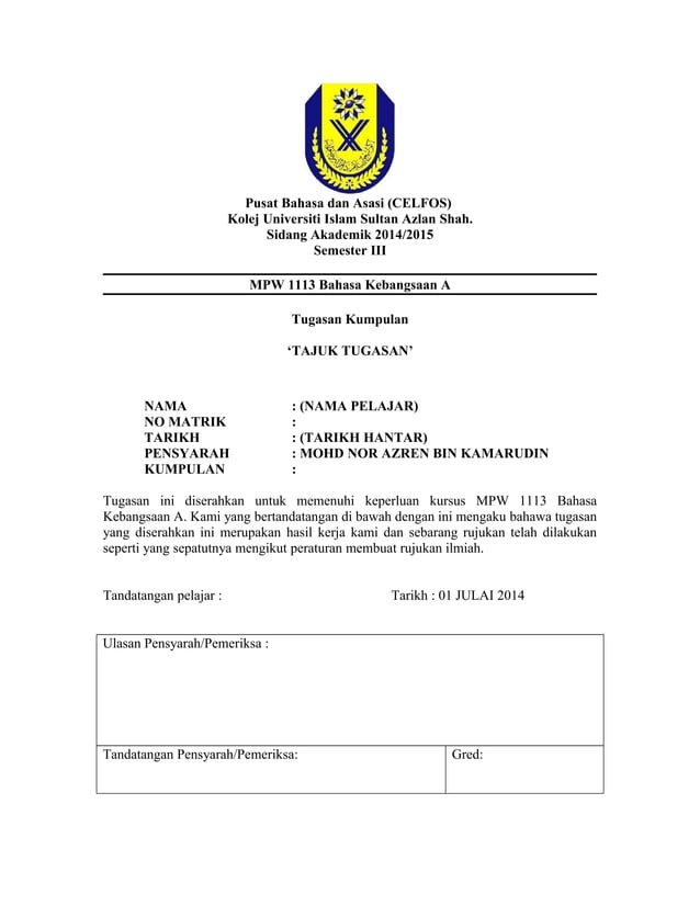 Cover page tugasan | DOC