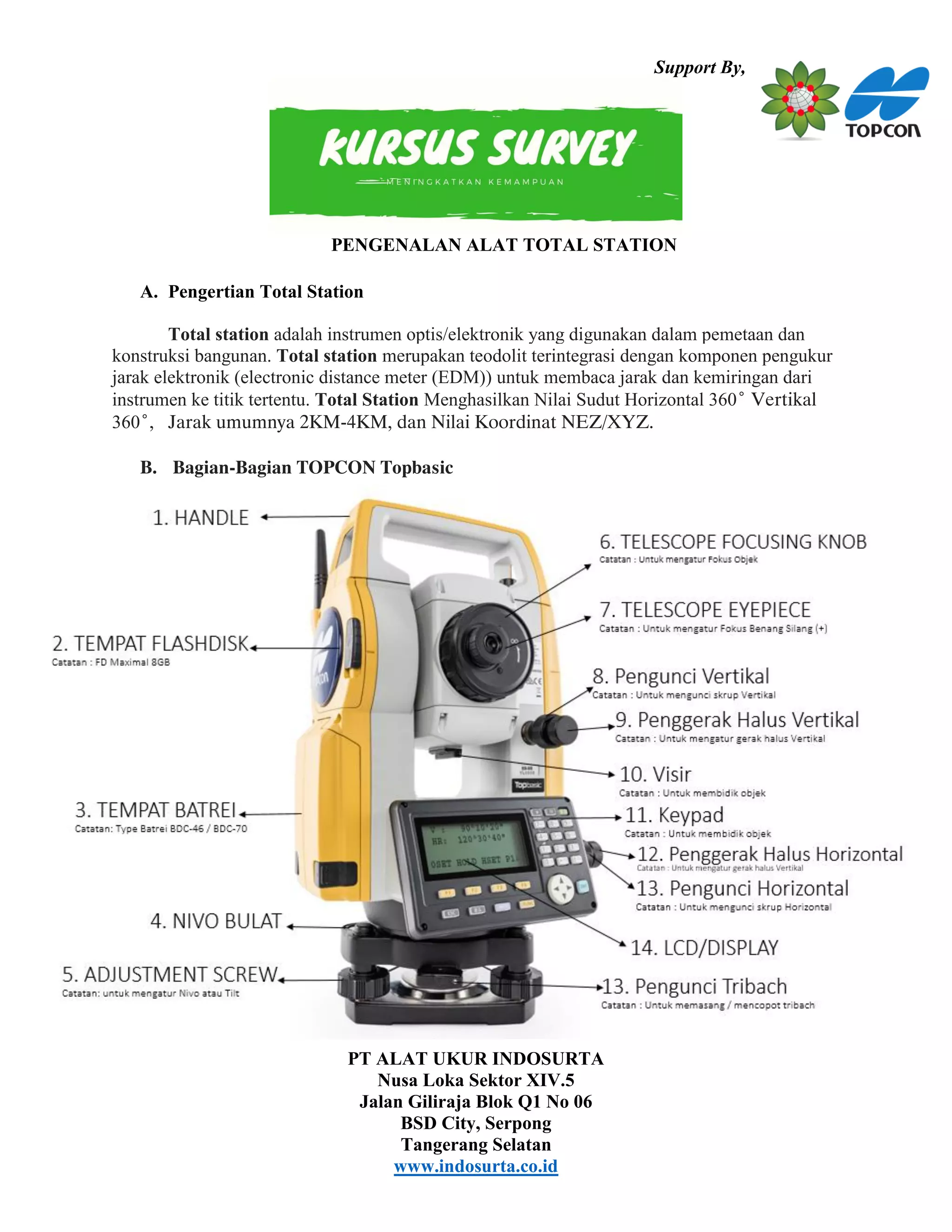 Pengenalan Bagian-Bagian Total Station TOPCON ES dan GM | PDF