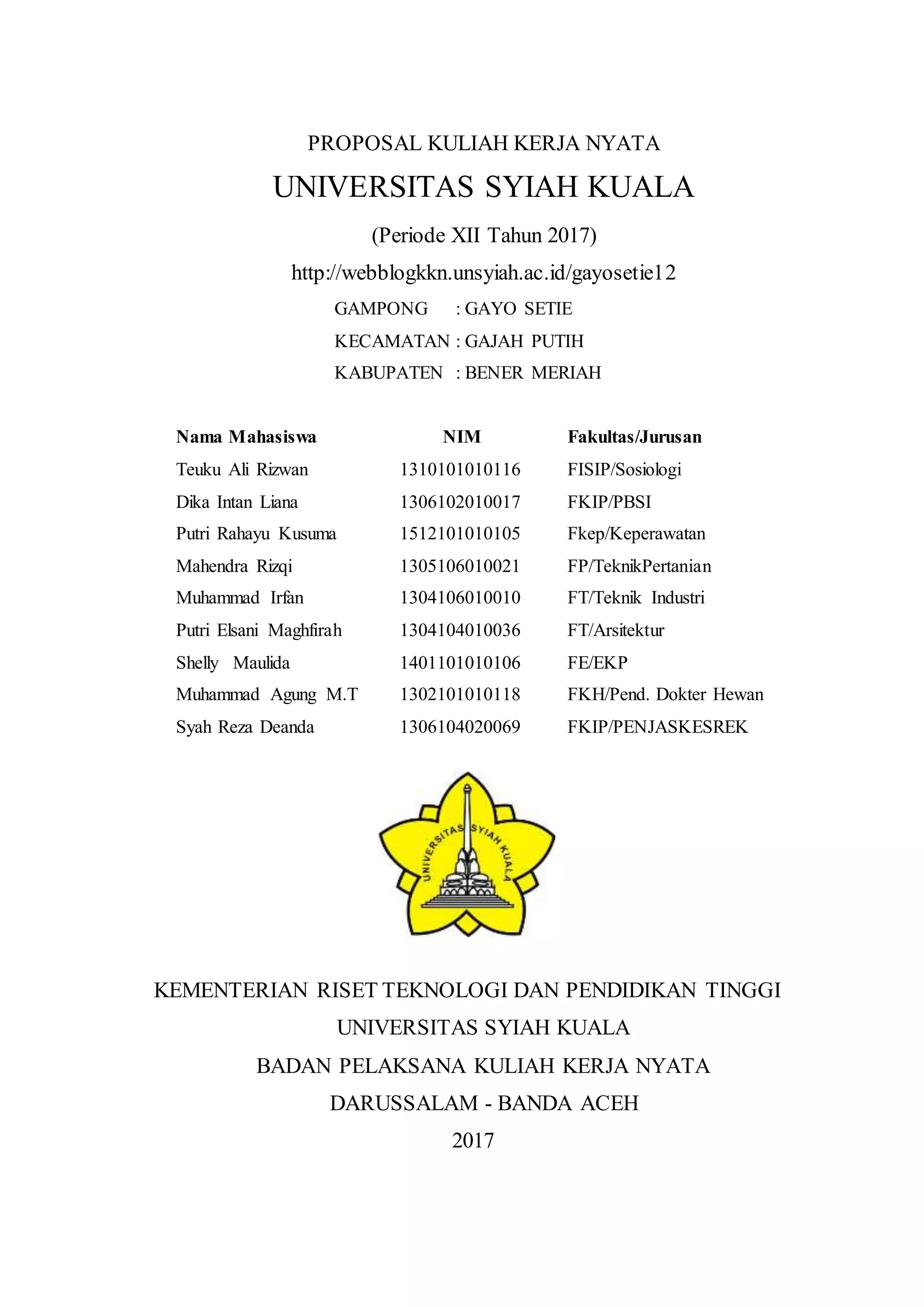 Cover proposal kuliah kerja nyata | PDF