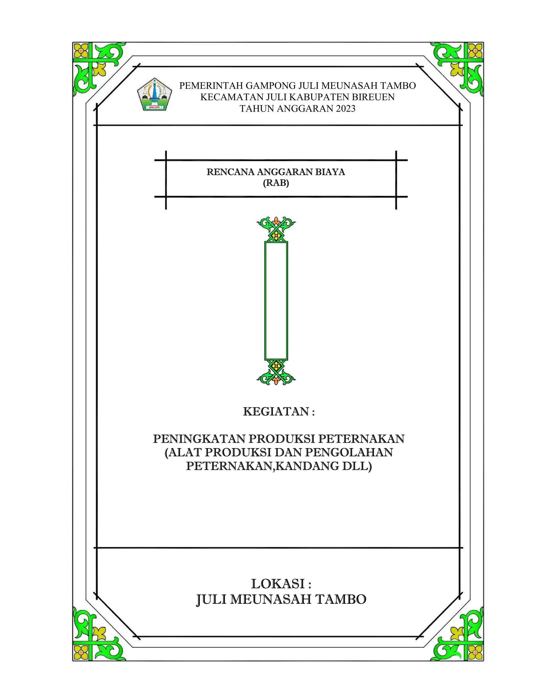 CONTOH COVER RENCANA ANGGARAN BIAYA (RAB) | PDF