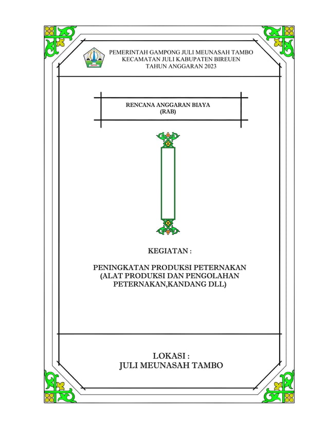 CONTOH COVER RENCANA ANGGARAN BIAYA (RAB) | PDF