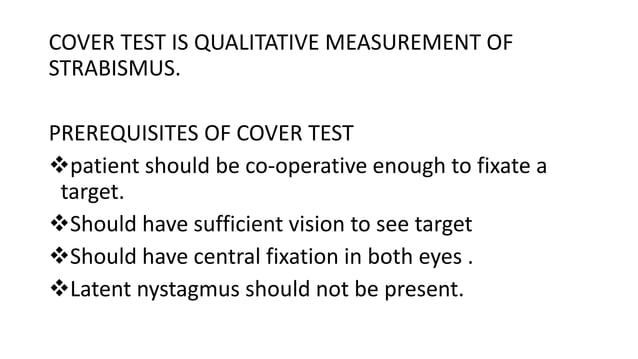 Cover test.pptx | Eye and Vision Conditions | Diseases and Conditions