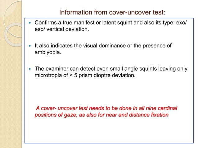 Cover tests | PPTX | Eye and Vision Conditions | Diseases and Conditions
