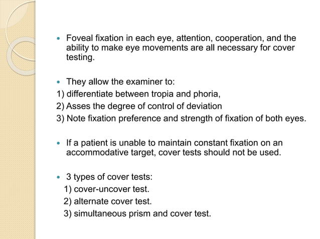 Cover tests | PPTX | Eye and Vision Conditions | Diseases and Conditions