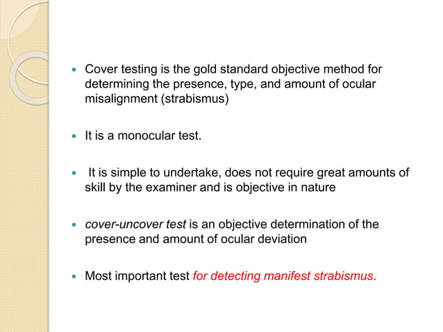 Cover tests | PPTX | Eye and Vision Conditions | Diseases and Conditions