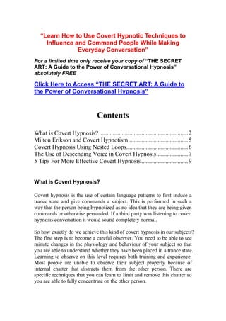 Covert Hypnosis Techniques pdf | PDF