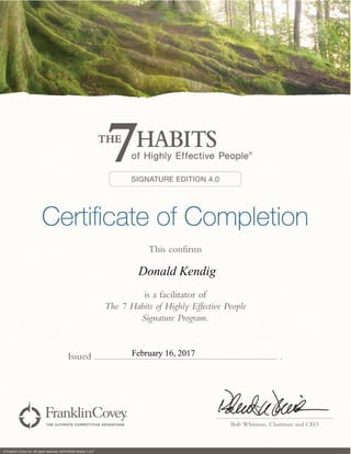 Covey 7 Habits Signature 4.0 Facilitator Certificate | PDF