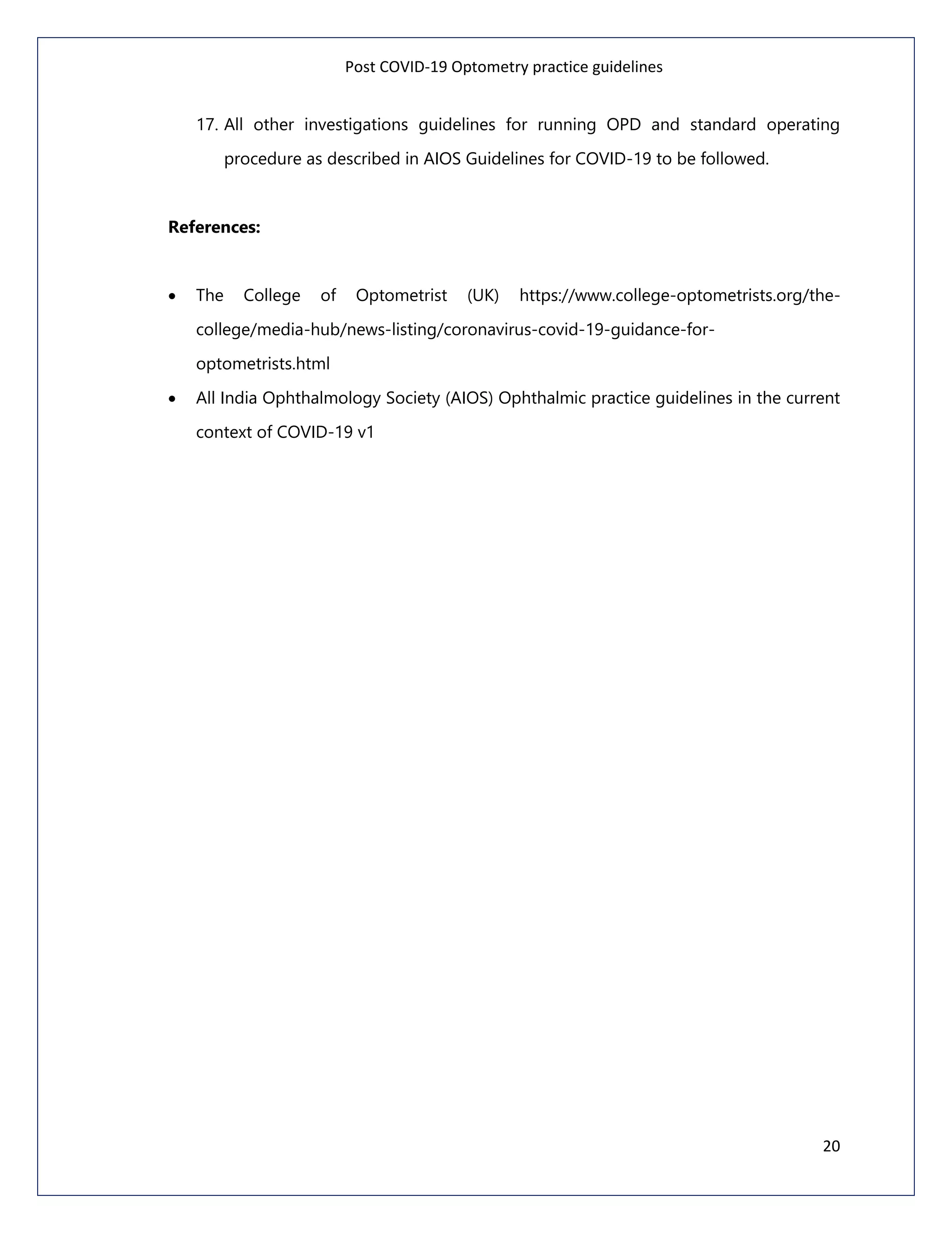 Covid 19 optometry practice guidelines | PDF