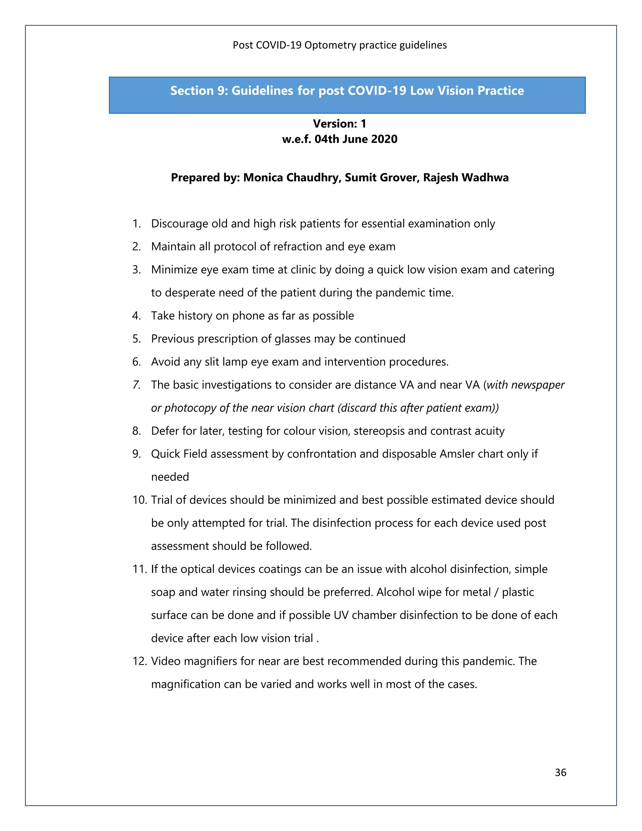 Covid 19 optometry practice guidelines | PDF