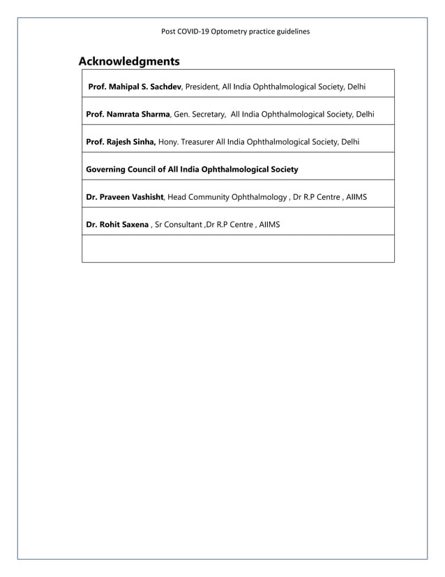 Covid 19 optometry practice guidelines | PDF | Eye and Vision Conditions | Diseases and Conditions