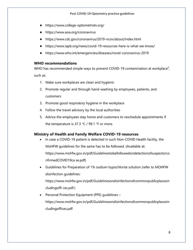 Covid 19 optometry practice guidelines | PDF | Eye and Vision Conditions | Diseases and Conditions