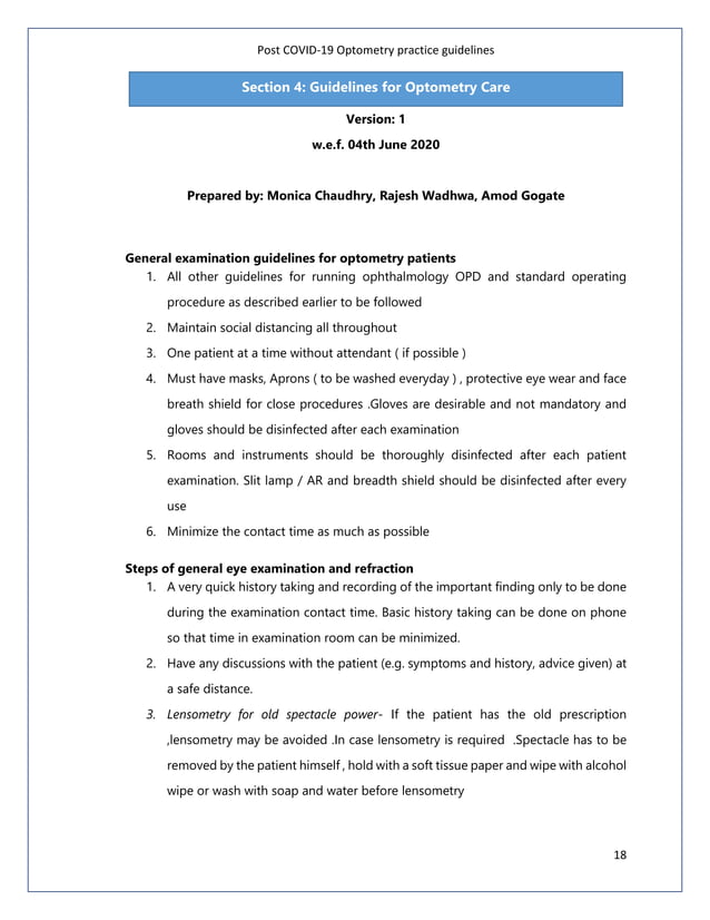 Covid 19 optometry practice guidelines | PDF | Eye and Vision Conditions | Diseases and Conditions
