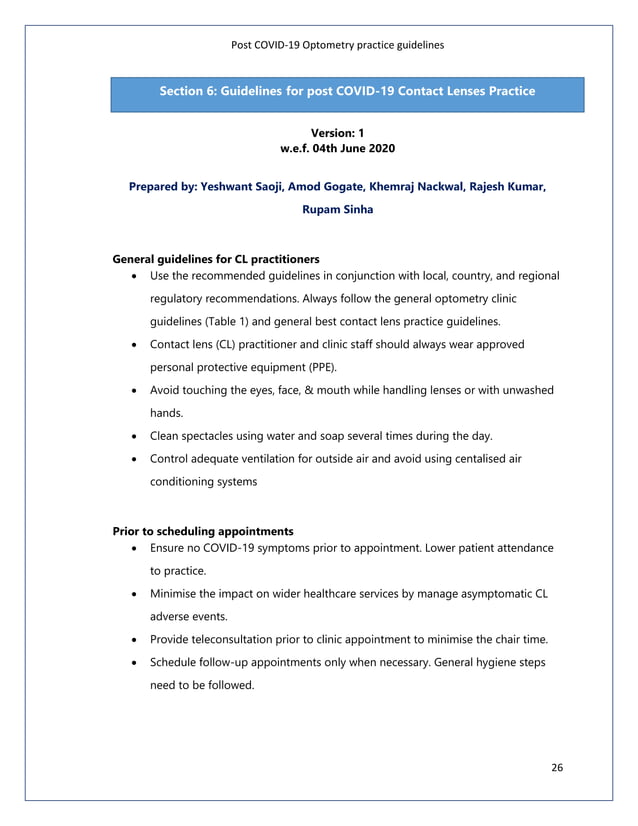 Covid 19 optometry practice guidelines | PDF | Eye and Vision Conditions | Diseases and Conditions