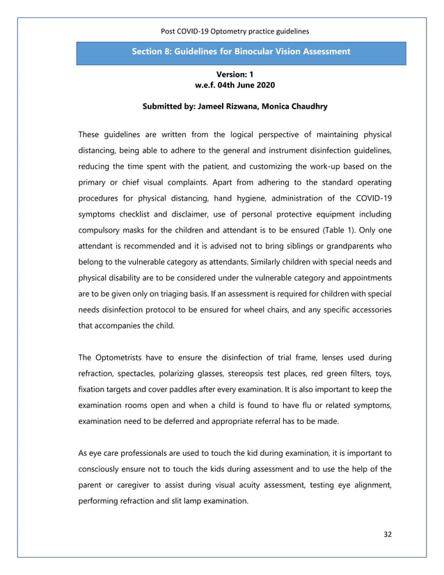 Covid 19 optometry practice guidelines | PDF | Eye and Vision Conditions | Diseases and Conditions