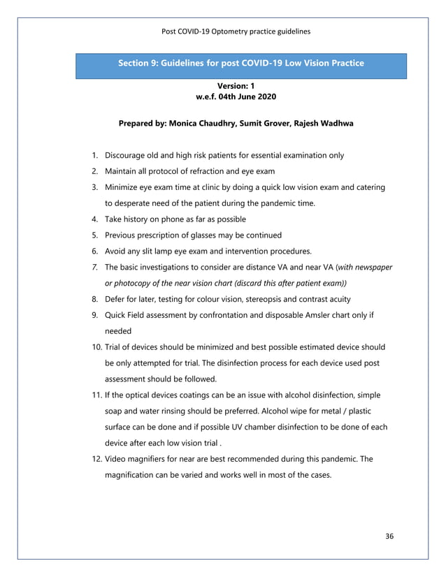 Covid 19 optometry practice guidelines | PDF | Eye and Vision ...