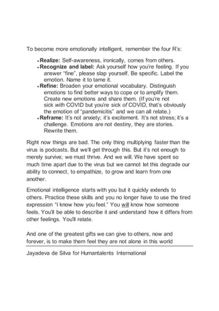 Covid 19 and Emotional Intelligence(EI) | PDF