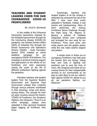 TEACHERS AND STUDENT LEADERS CHEER FOR OUR COURAGEOUS COVID-19 ...