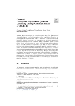 Concept and Algorithm of Quantum Computing During Pandemic Situation of COVID-19 | PDF