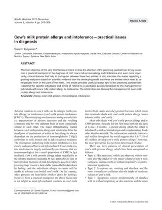 Cow's milk protein allergy and intolerance—practical issues in ...