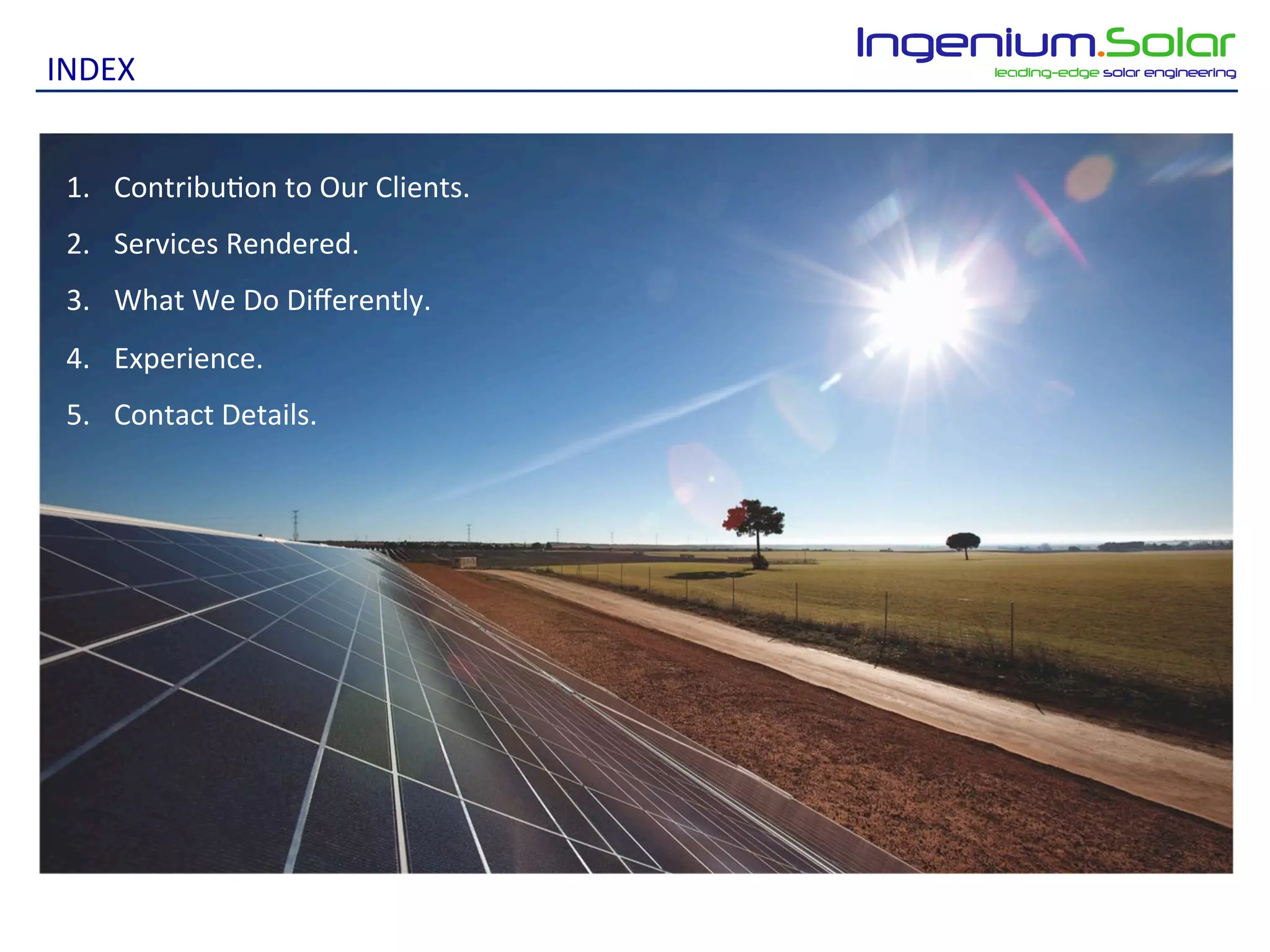INGENIUM SOLAR. STRATEGIC CONSULTING & ADVANCED ENGINEERING FOR SOLAR ...