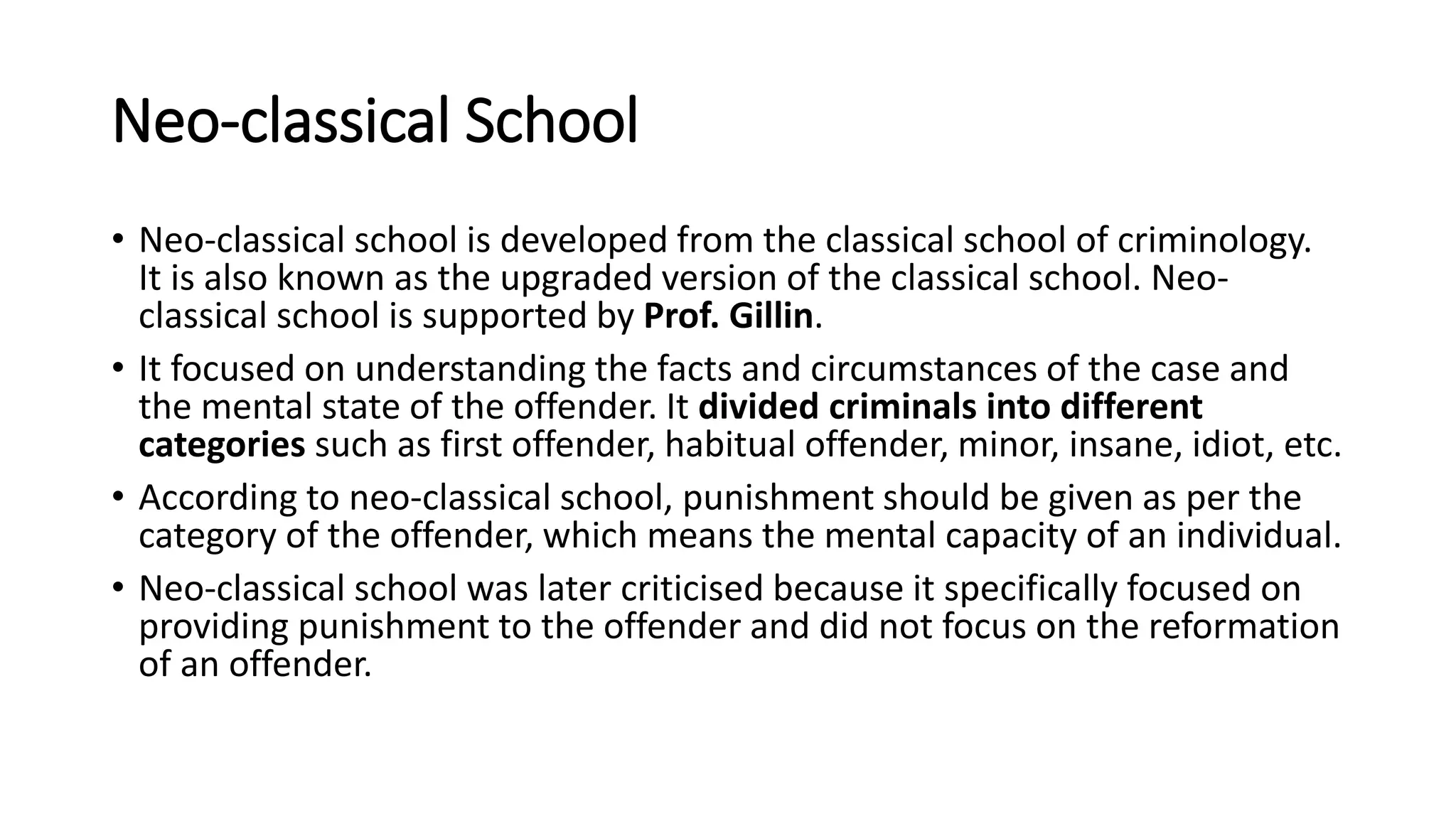Schools of criminology : pre classical, classical, neo classical ...