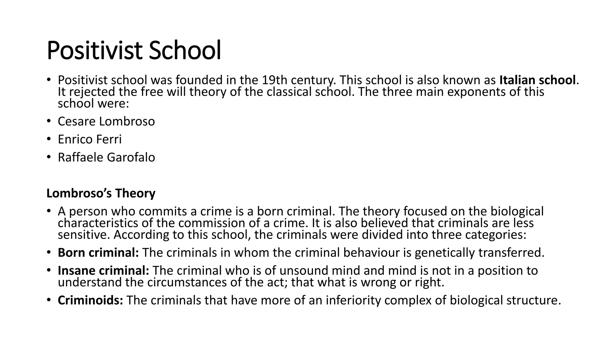 Schools of criminology : pre classical, classical, neo classical ...
