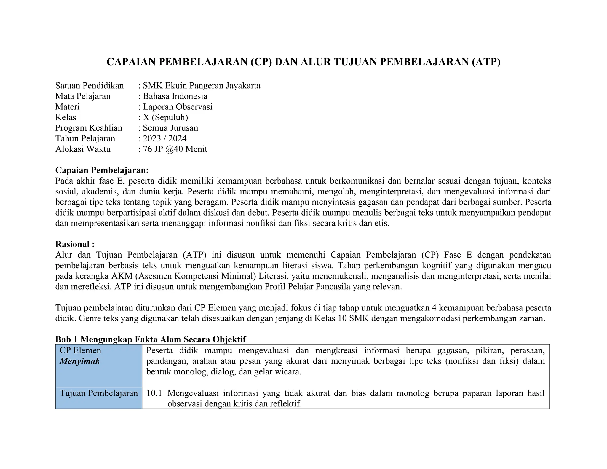 CP - ATP Bahasa Indonesia Kelas X Bab 1.docx