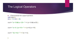 Few Operator used in c++ | PPTX | Programming Languages | Computing