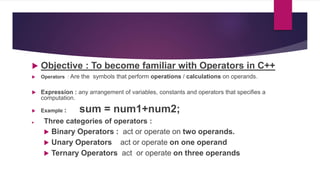 Few Operator used in c++ | PPTX | Programming Languages | Computing