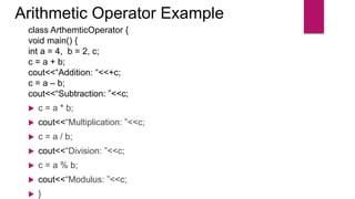 Few Operator used in c++ | PPTX | Programming Languages | Computing