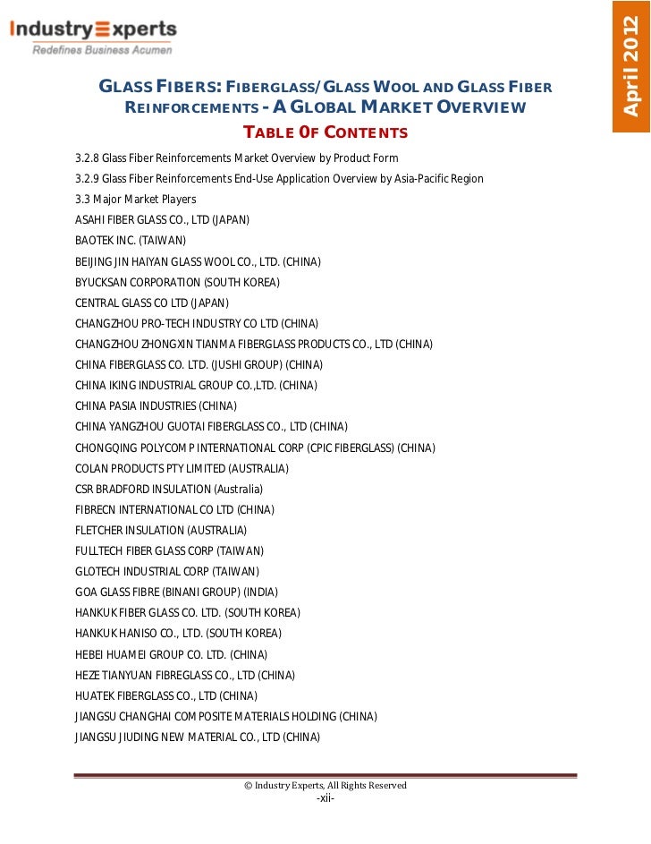 Glass Fibers: Fiberglass/Glass Wool and Glass Fiber Reinforcements
