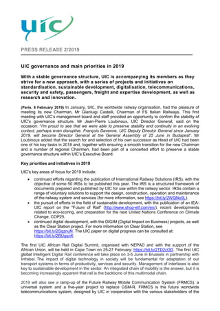 UIC governance projets-initiatives 2019 | PDF | Rail Travel | Travel Type