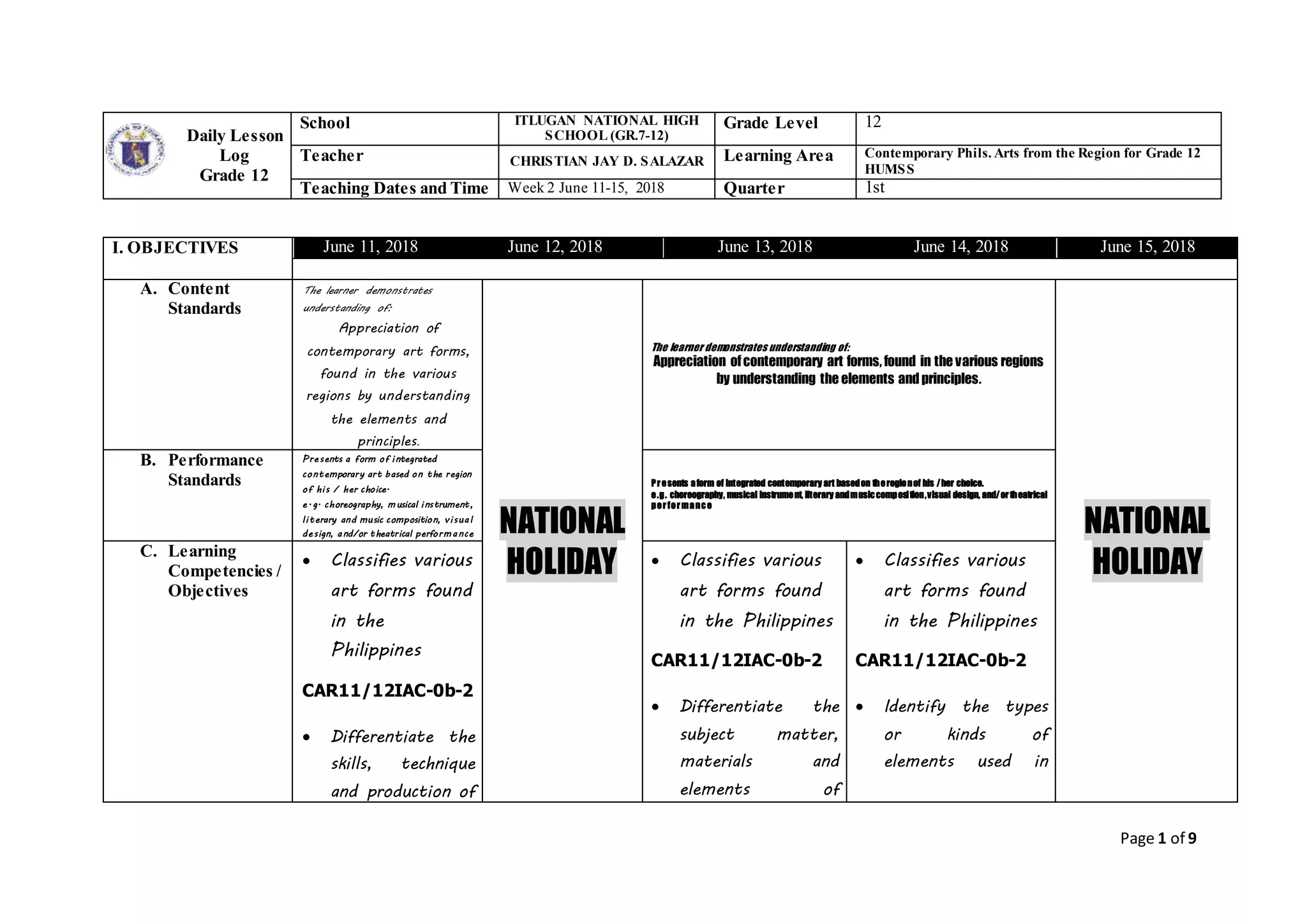 Contemporary Philippine Arts from the Region 2nd week | DOCX