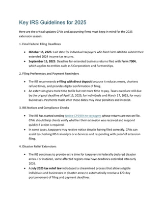 IRS Deadline Changes for 2025: Key Dates Every CPA Must Track | PDF